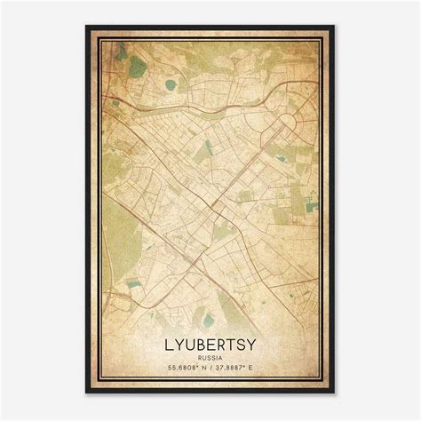Vintage Lyubertsy Russia Map Poster Lyubertsy City Road Wall Art Print