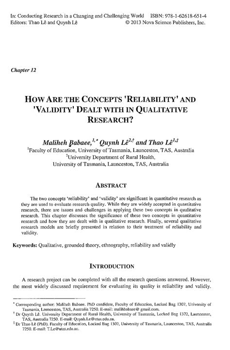 Pdf Chapter 12 How Are The Concepts Reliability And Validity