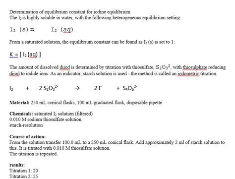 Solved Determination Of Equilibrium Constant For Iodine