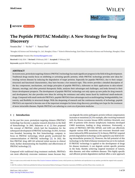 Pdf The Peptide Protac Modality A New Strategy For Drug Discovery