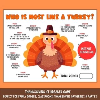 Printable Thanksgiving Classroom Game Who Is Most Like A Turkey