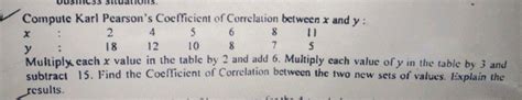 Compute Karl Pearsons Coefficient Of Correlation Between X And Y X 2