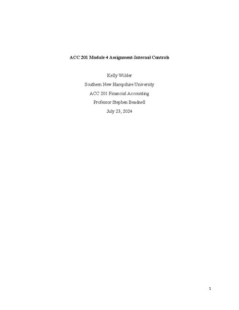 Acc 201 Week 4 Assignment Internal Controls Acc 201 Module 4