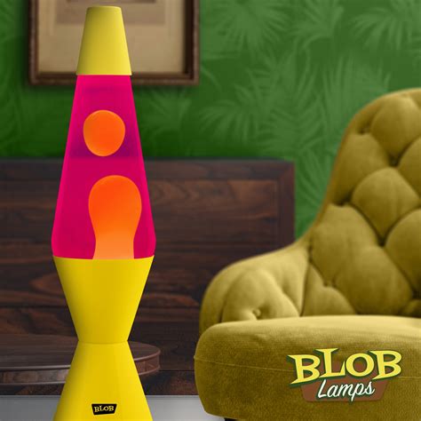 Blob Lamps® Lava Lamp Vintage Yellow Base Pink Liquid Orange Wax