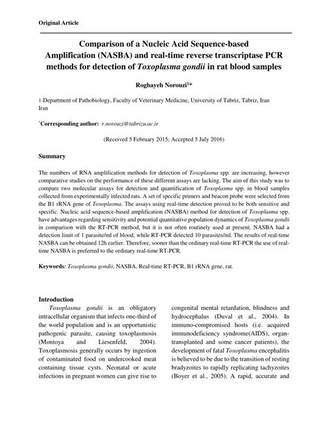 Pdf Comparison Of A Nucleic Acid Sequence Based Amplification Nasba