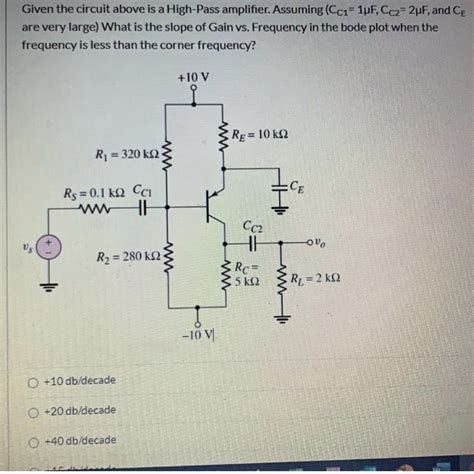 Solved Given The Circuit Above Is A High Pass Amplifier