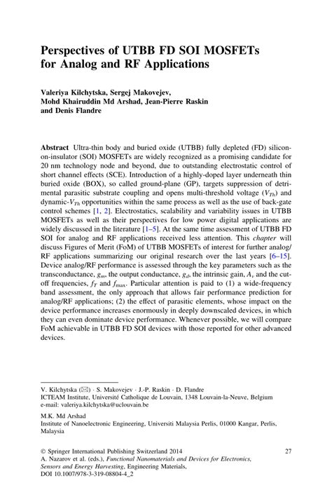 Pdf Perspectives Of Utbb Fd Soi Mosfets For Analog And Rf Applications