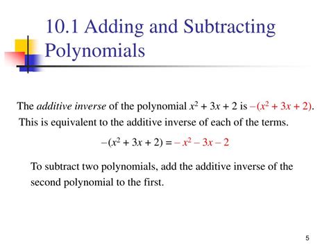 ppt 10 1 adding and subtracting polynomials powerpoint presentation