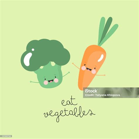 만화 스타일의 재미있는 당근과 브로콜리 아이들의 물건 카드 포스터 배너 책 팩인쇄 옷 직물 벽지 섬유 또는 요리에 인쇄 벡터