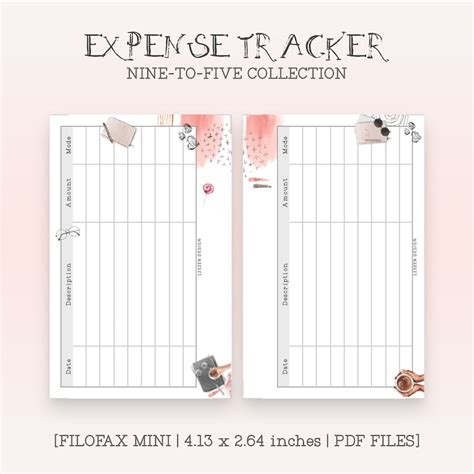 Filofax Mini Nine To Five Collection Savings Expense Bill Payment