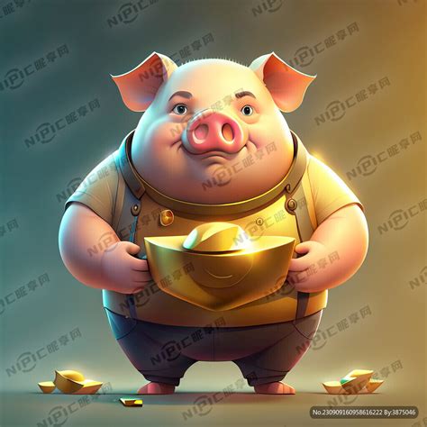 Ai创作图猪八戒 卡通 房子金元宝 完美光影 未来科幻 时间 昵图网