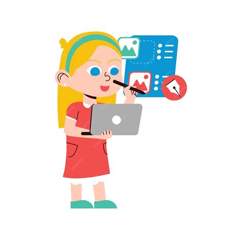 Premium Vector Girl Designing With Laptop Illustration