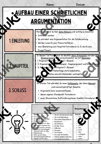 Aufbau Einer Schriftlichen Argumentation Unterrichtsmaterial Im Fach