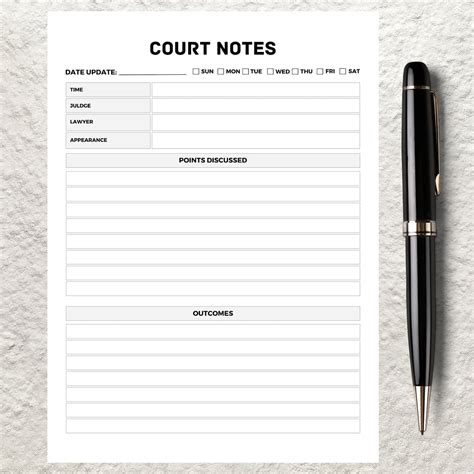 Printable Court Notes Template Court Battle Record Notes Court Case