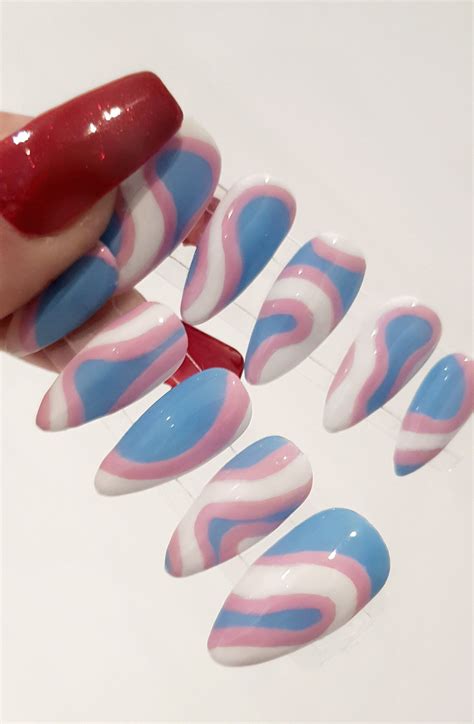 Trans Flag Press On On Nails Etsy Gender Fluid Nail Art Lgbtq