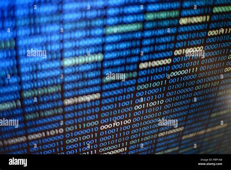 Blue Binary Code Blocks Of Binary Data Blockchain Concept Blue Background With Computer