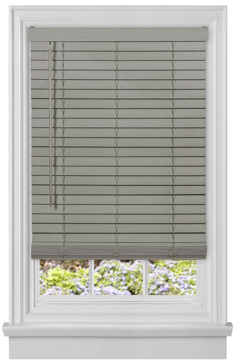 Cordless Gray Mini Window Blinds 2 Inch Faux Wood Grain Plantation