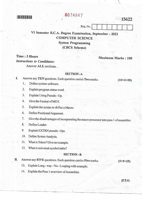 System Programming Questions Bachelor Of Computer Applications
