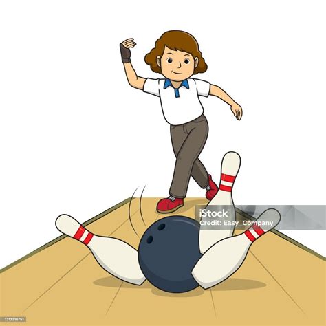 向量插圖保齡球運動員扔球擊中在白色背景隔離的針腳體育競賽或訓練概念兒童著色頁面彩色卡通人物剪貼畫向量圖形及更多保齡球場圖片 Istock