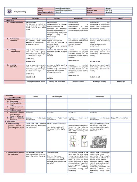 Dll Mapeh6 W4 Q2 Pdf Menu Computing Learning