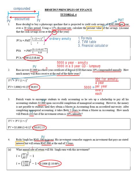 Bbmf2013 Tutorial Answers Chapter 4 Time Value Of Money Pdf Time