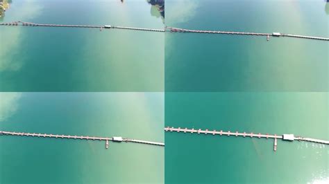 航拍河流浮桥南方乡村视频素材下载