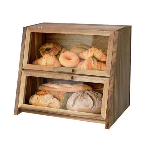 Loon Peak® Jamilette Acacia Wood Double Layer Bread Box Wayfair