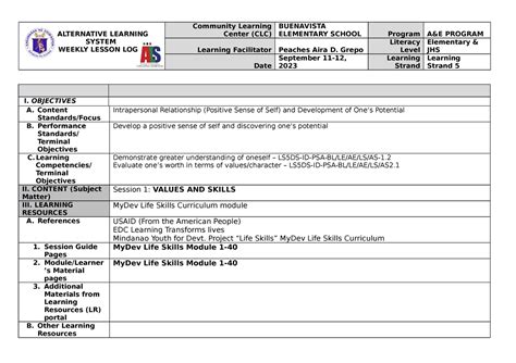 Module 1 Wll Personal Development 2022 Alternative Learning System