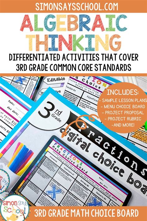 3rd Grade Digital Algebraic Thinking Choice Board Editable Distance Learning Algebraic