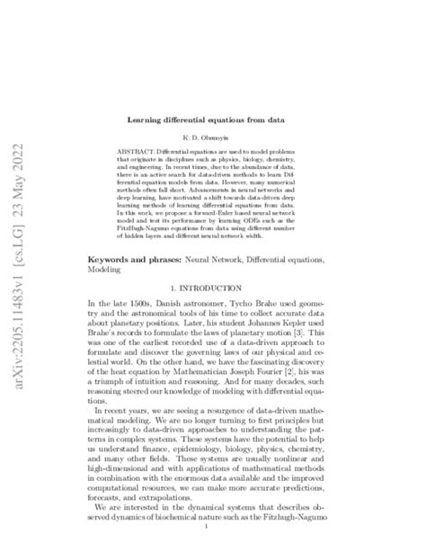 Pdf Learning Differential Equations From Data