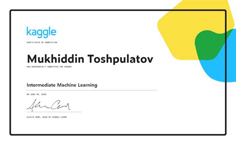 mukhiddin toshpulatov completed the intermediate machine learning