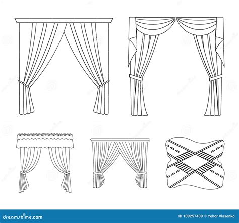 Different Types Of Window Curtains Curtains Set Collection Icons In Outline Style Vector Symbol
