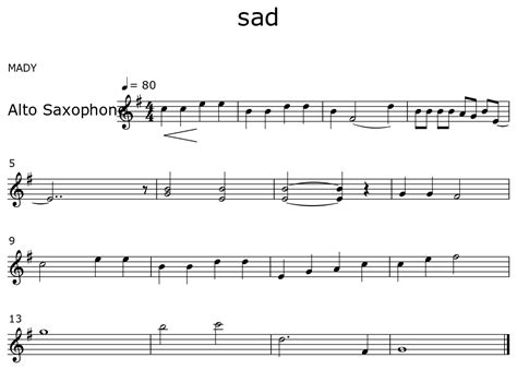 Sad Sheet Music For Alto Saxophone