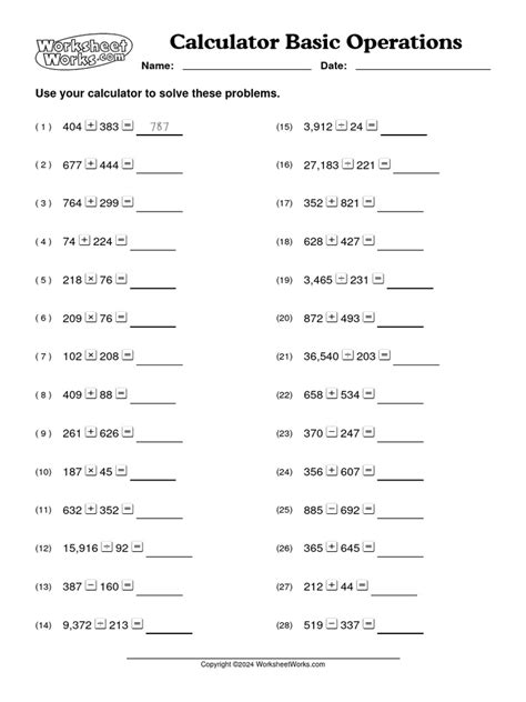 Worksheetworks Calculator Basic Operations 1 Pdf Applied Mathematics