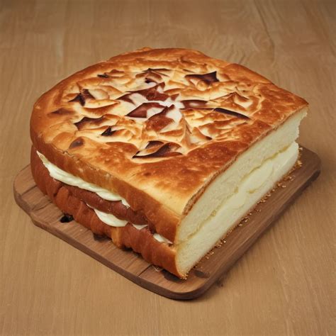 Deliciously Layered Cream Filled Square Cake With Golden Brown Topping