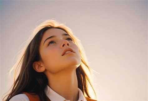 High School Girl Looking Up At The Sky Premium Ai Generated Image