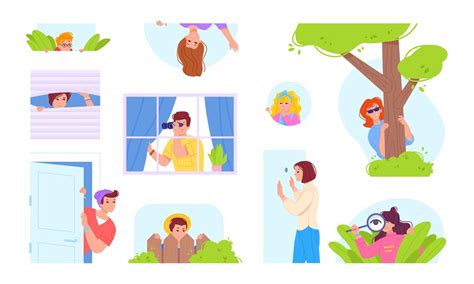 Hiding Spy People Spying Neighbors Observation Staring Sneak Man Curi