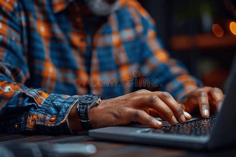 Close Up Of Male Hands Typing On Laptop With Coding Screen For Software