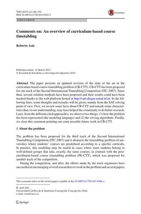Pdf Comments On An Overview Of Curriculum Based Course Timetabling