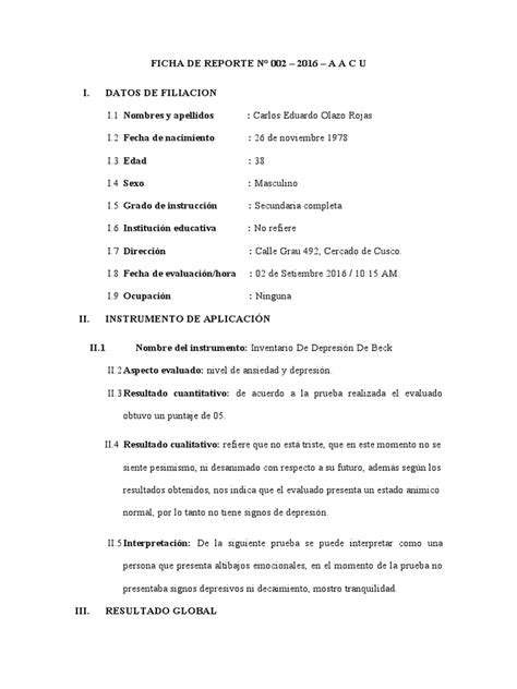 Ficha De Reporte Beck Pdf