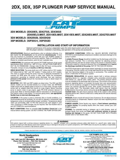 Cat Pump 2dx 3dx 3sp Plunger Pump Service Manual Pdf Pump Pipe