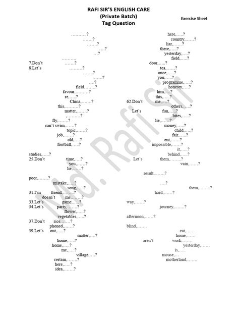 Tag Question Practice Sheet Pdf