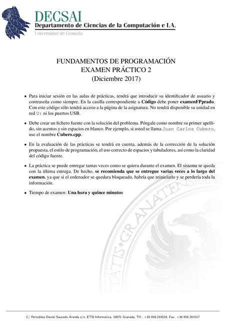 Fundamentos De Programacion Examen Practico Exámenes De Programación