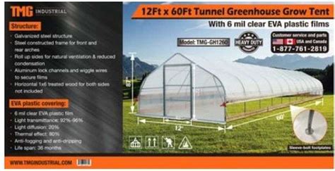 New Tmg Industrial Gh1260 Tunnel Greenhouse Grow Tent 60 X 12