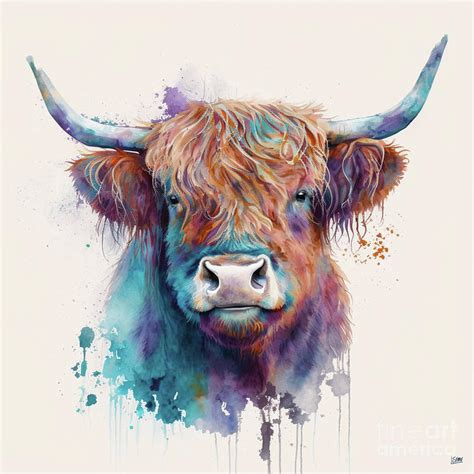 Vibrant Scottish Highland Cow Digital Art By Lauras Creations Pixels