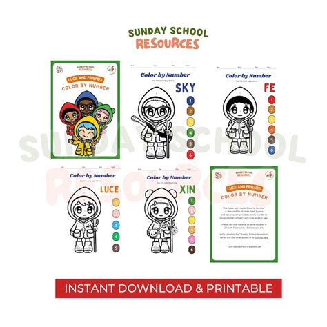Catholic Coloring Pages Luce And Friends Color By Number Digital Download Etsy