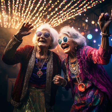 Premium Ai Image Two Beautifull Old Ladies Dancing In Front Of A