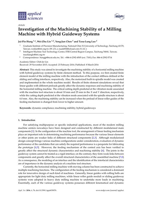 PDF Investigation Of The Machining Stability Of A Milling Machine With Hybrid Guideway Systems
