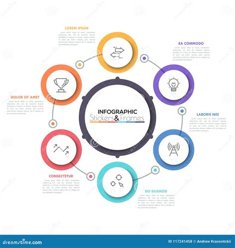 Central Circle With 6 Rounded Elements Infographic Flowchart Template Structure Visualization