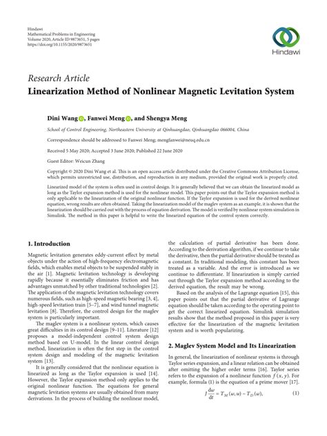 PDF Linearization Method Of Nonlinear Magnetic Levitation System
